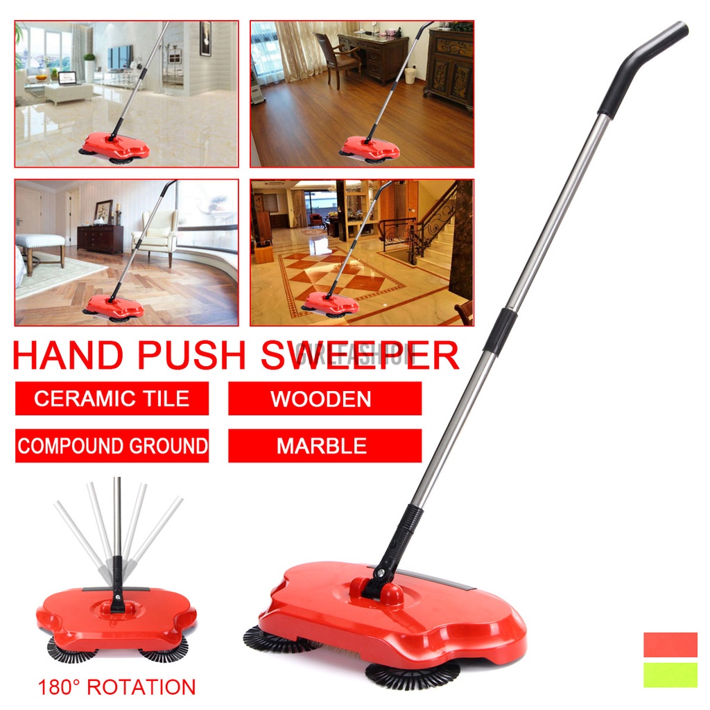 Spin Hand Push Broom Household Floor Dust Cleaning Sweeper Mop Cordless ...