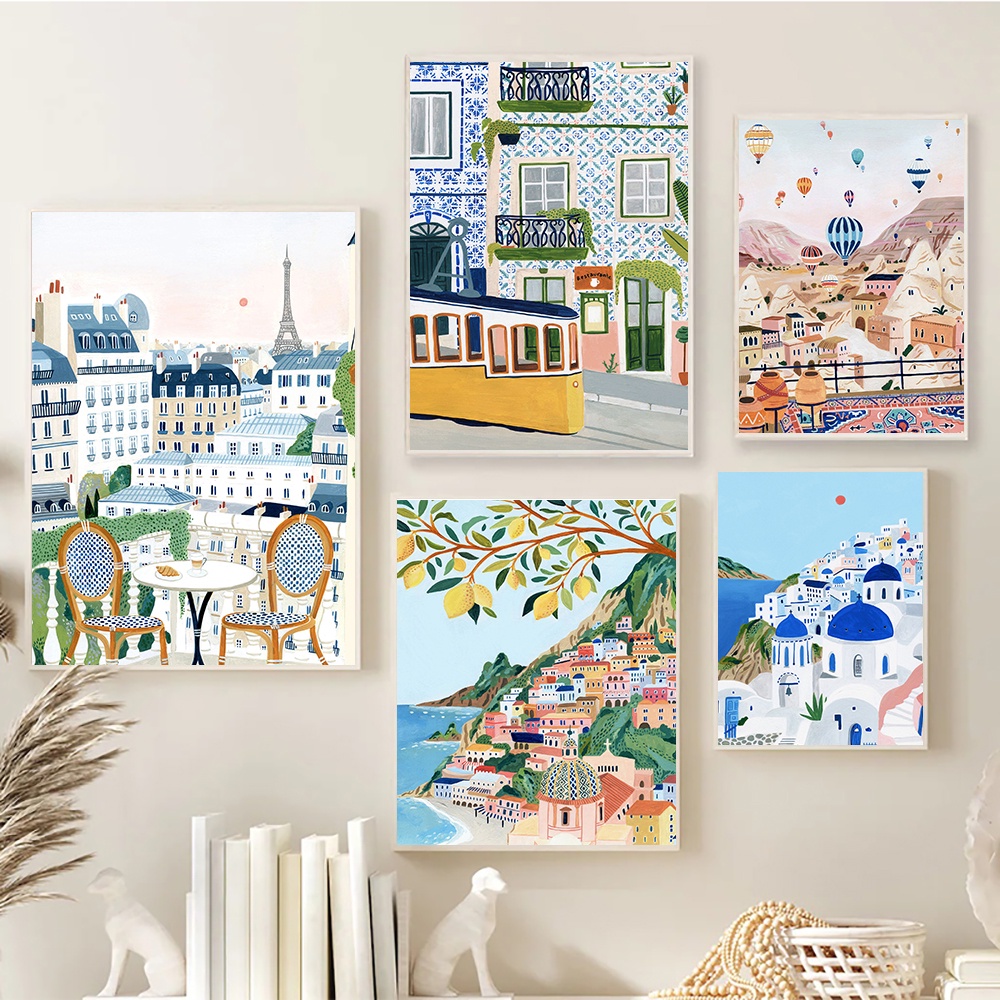 Travel City Poster Paris Lisbon Japan Landscape Art Canvas Painting ...