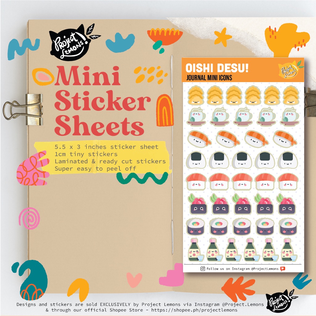 Project Lemons - Cute Sushi Kawaii | Mini Stickers for Scrapbook | Journal | Planner | Bujo ...