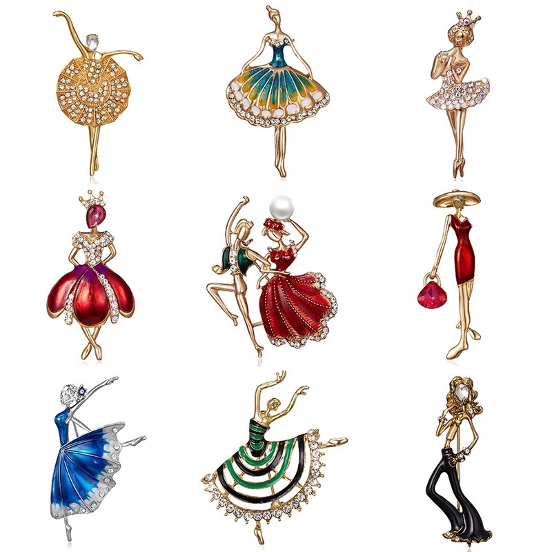 Rhinestone Brooches Shining Crystal Ballet Dancing Ballerina Enamel ...