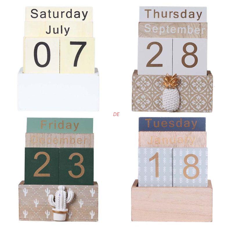 DE Vintage Wooden Perpetual Calendar Eternal Block Planner Photography ...