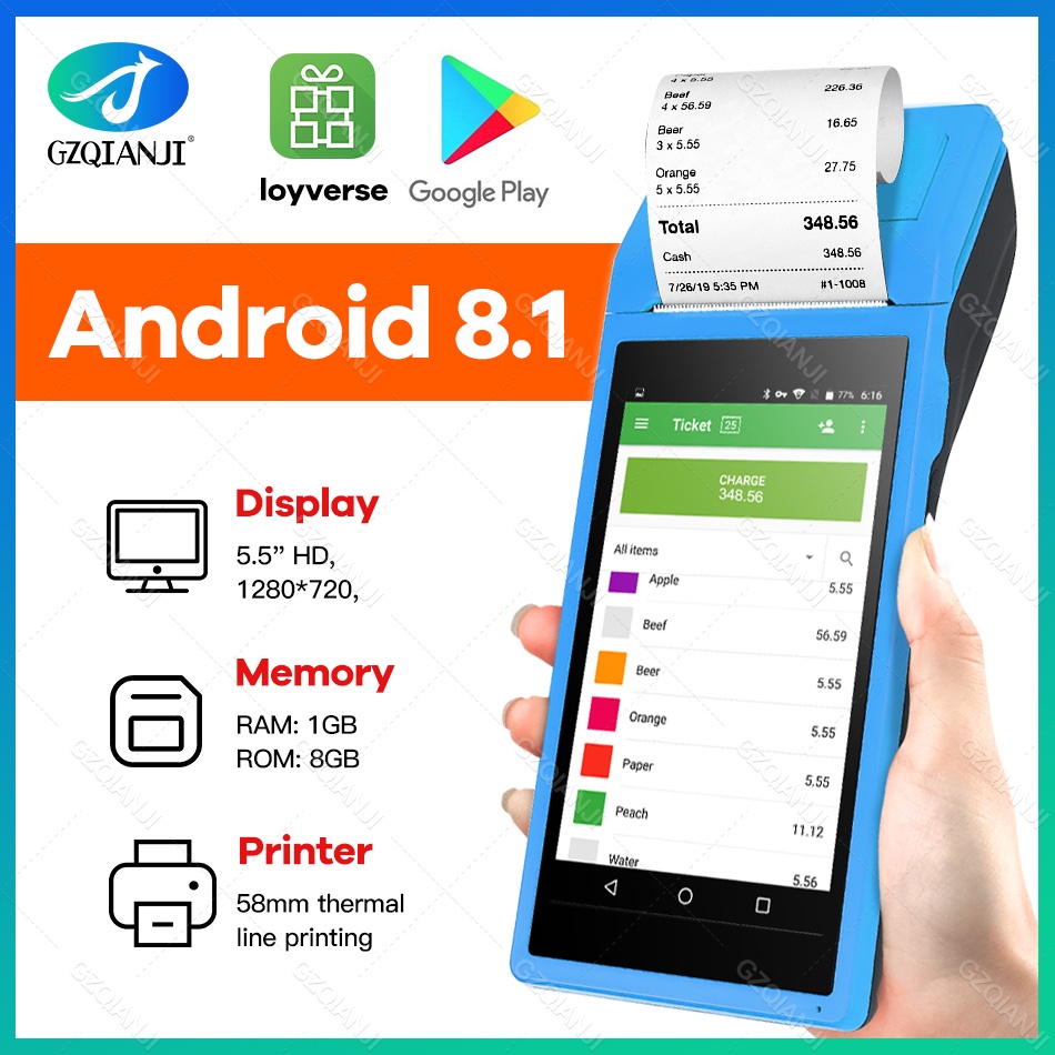 PDA POS Terminal Thermal Handheld Bluetooth Printer 58mm Android Rugged ...