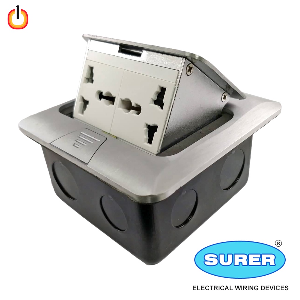 Surer 1010 2-Gang Square Pop-up Floor Outlet w/ Ground (10A) (Aluminum ...