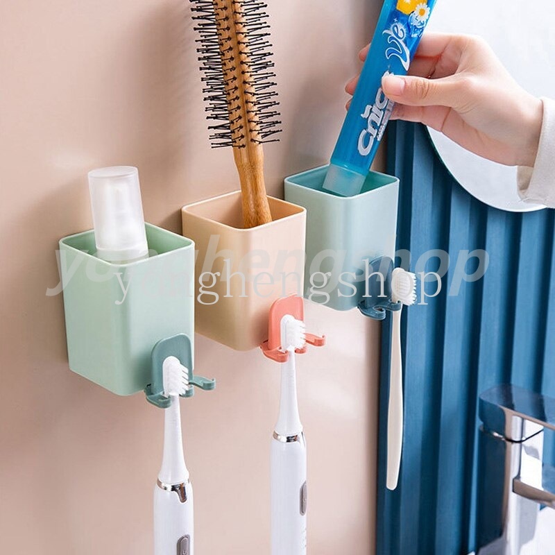 3 in 1 Multipurpose Wall-mounted Toothbrush Rack Punch-free Cup ...