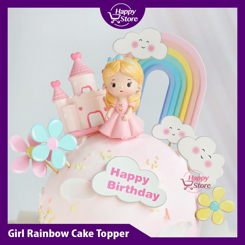 Pinky Dress Princess Castle Girl Cake Topper Birthday Celebration ...