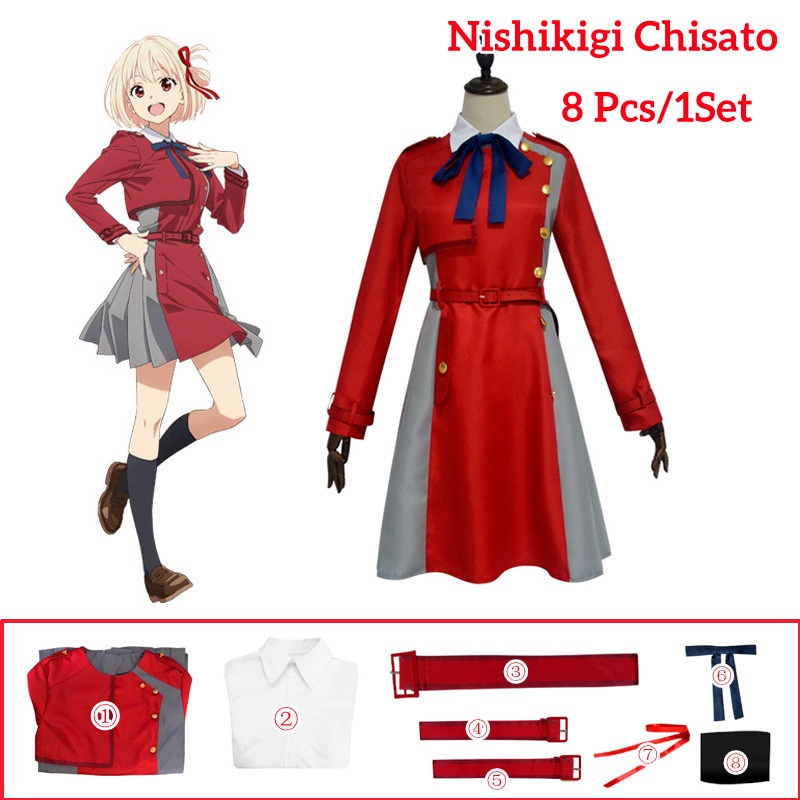 Chisato Nishikigi Cosplay Costume Anime Lycoris Recoil Red Dress ...