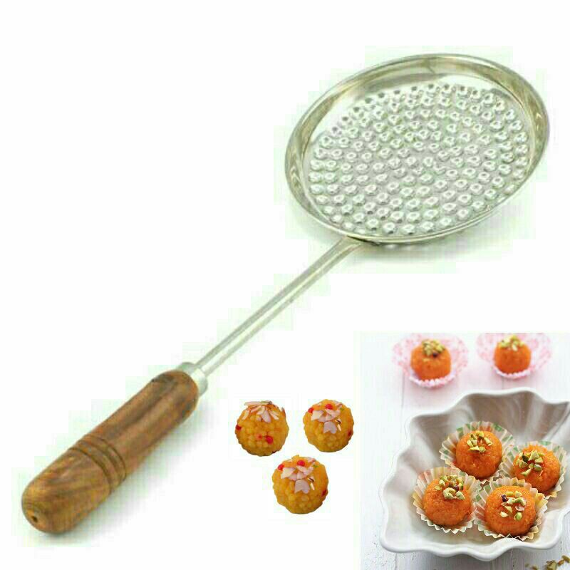 Stainless Steel Boondi Jhara/Ladoo Karandi With Wooden Handle | Shopee ...