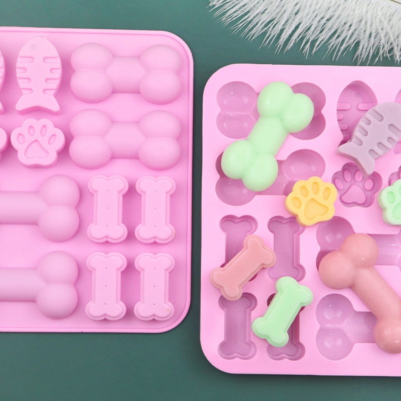 Dog Meow Treats Silicone Molder Pets Paw Fish Bone Chocolate Baking ...