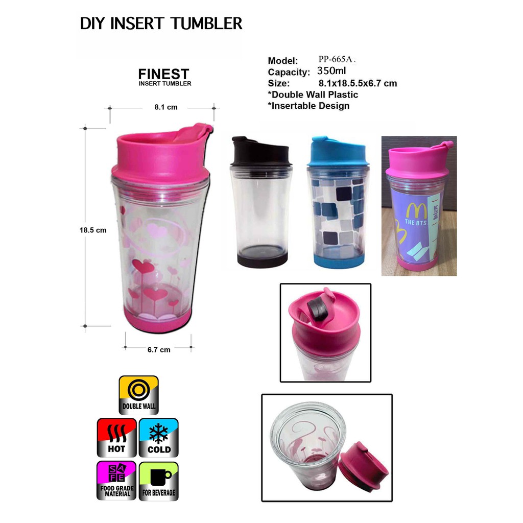 DIY Paper Insert Double Wall Mug with Flip Up Sip Cover (insert your ...