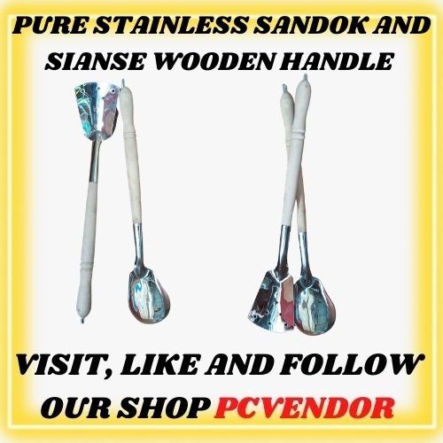 PURE STAINLESS SYANSE OR SANDOK WITH WOODEN HANDLE | Shopee Philippines