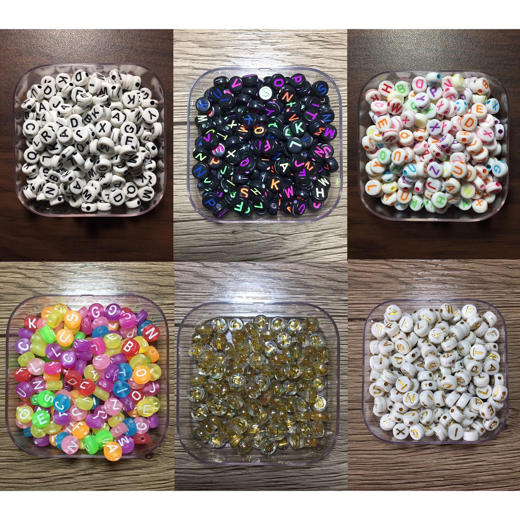 Veeds 100pcs DIY 6mm Acrylic Beads Flat Round Letter Beads (Random ...