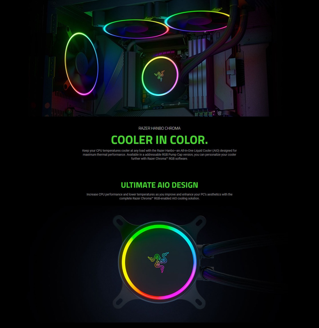 Razer Hanbo Chroma RGB AIO Liquid Cooler 240MM & 360MM (aRGB Pump Cap ...
