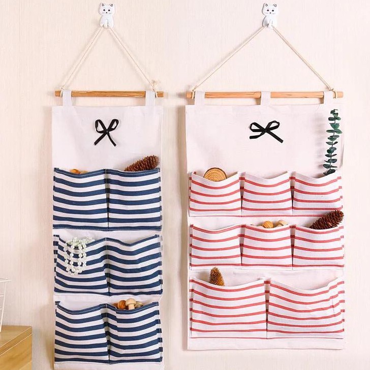 Ah Shop 6 Pockets Hanging Pouch Rack With Rope And Wood | Shopee ...