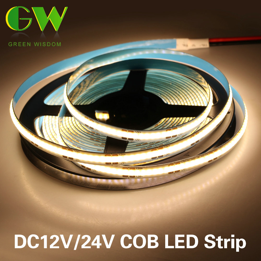5m Roll DC12V 24V COB LED Strip Light RA90 3000K 4000K 6000K Flexible COB LED Lights 320 LEDs/m ...