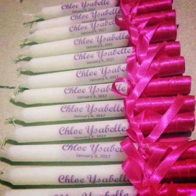 Baptismal candle with ribbon ( P23 bawat isang piraso ) | Shopee ...