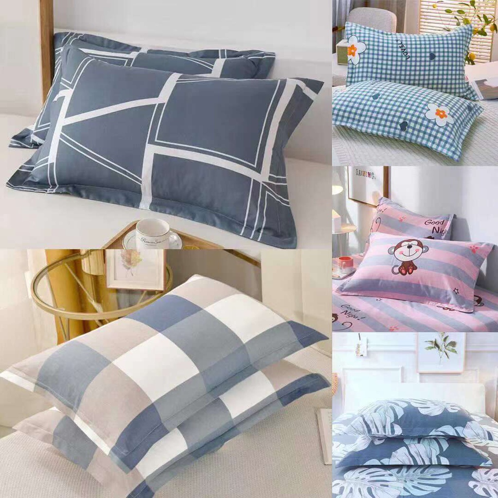 2pcs Set Pillowcase Cute Geometric Cotton Plaid Print | Shopee Philippines