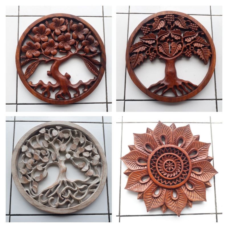 KAYU HIASAN DINDING Balinese carved wooden wall display tree relief ...
