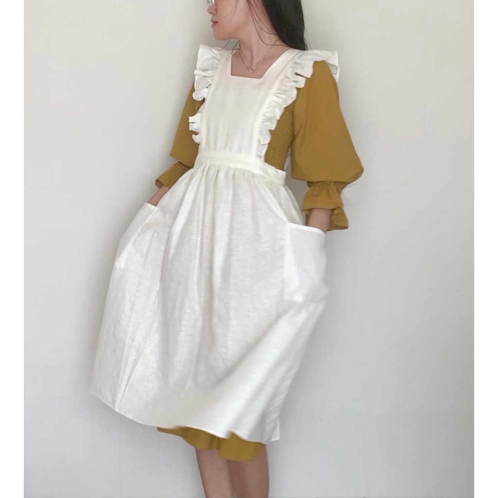 Elle Ruffle Apron / Linen Apron / Korean Japanese Apron / Pinafore ...