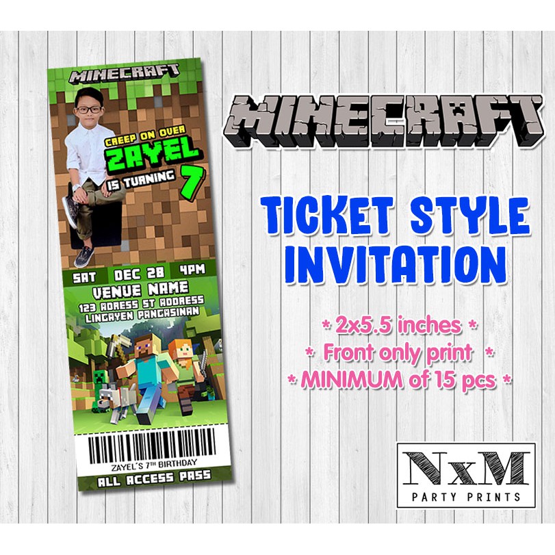 MINECRAFT Ticket Style Invitation Card | Shopee Philippines