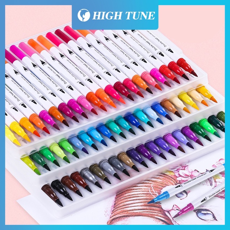 HIGHTUNE 12/24/36/48/60/80/100 Colors Brush Pen Watercolor Dual Tip ...