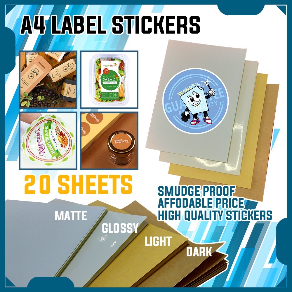 Printable Sticker Paper A4 Matte & Glossy Label Adhesive Sticker kraft ...