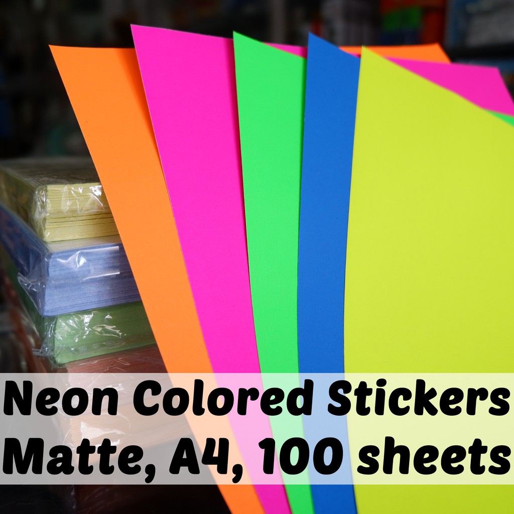 Colored Neon Stickers A4 100s Matte for office and home use | Shopee ...