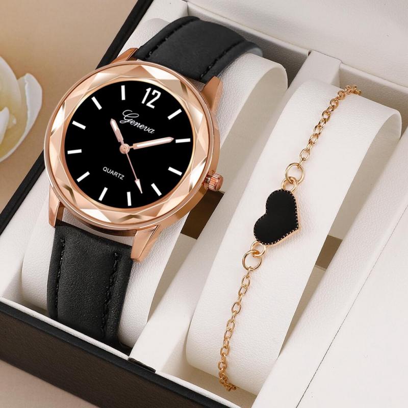 Women's Watch【Watch + Bracelet】Leather Strap Casual Ladies Watch ...