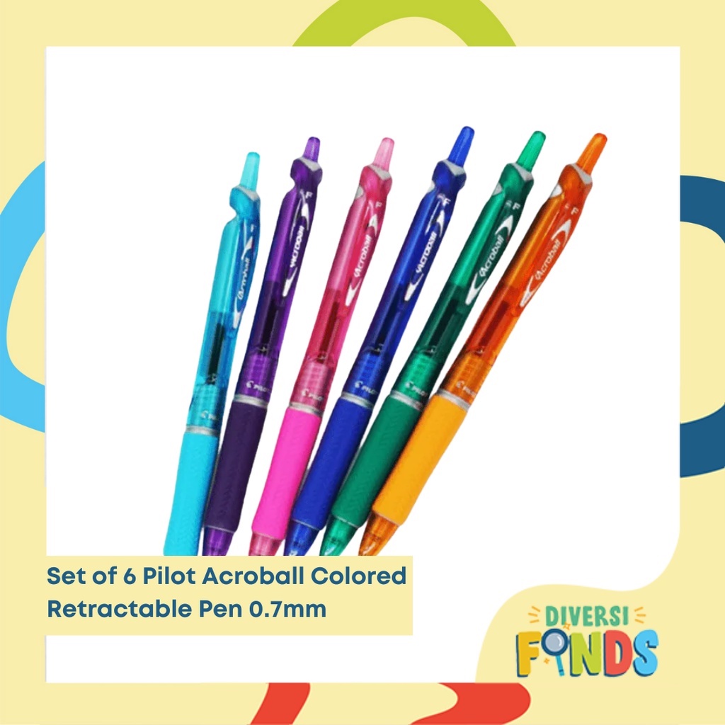 6pcs (set) Pilot Acroball Pen Fine 0.7mm - Pink, Blue, Purple, LIght ...