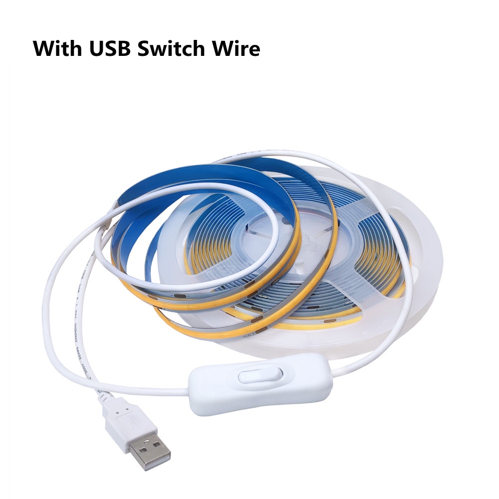 5V USB LED COB Strip Light Touch Dimmable Switch Flexible Led Tape 320 LEDs High Density Soft ...