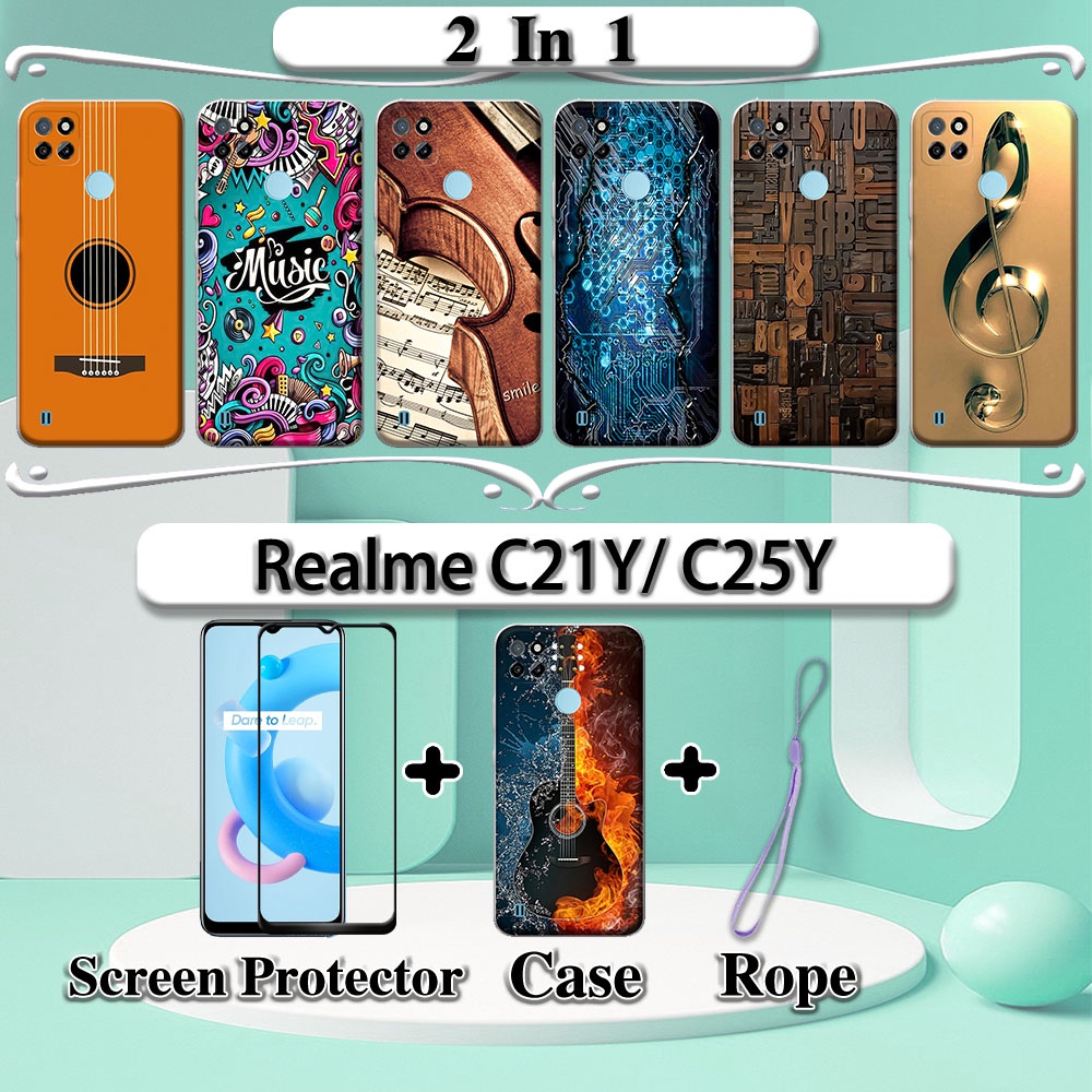 2 IN 1 Realme C21Y C25Y Case with Tempered Glass Curved Ceramic Screen ...