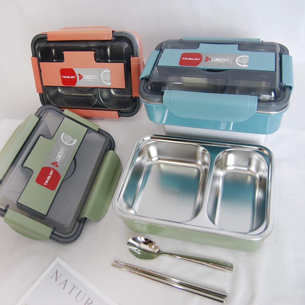 TINGLI Rectangular Stainless Steel Lunch Bento 2/3 compartments 640ml TL8175/TL8176 | Shopee ...