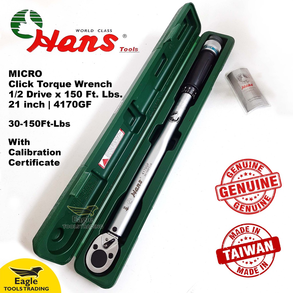 Hans Click Micro Torque Wrench 1/2 inch Drive 30 - 150 Ft. Lbs. | 40 ...