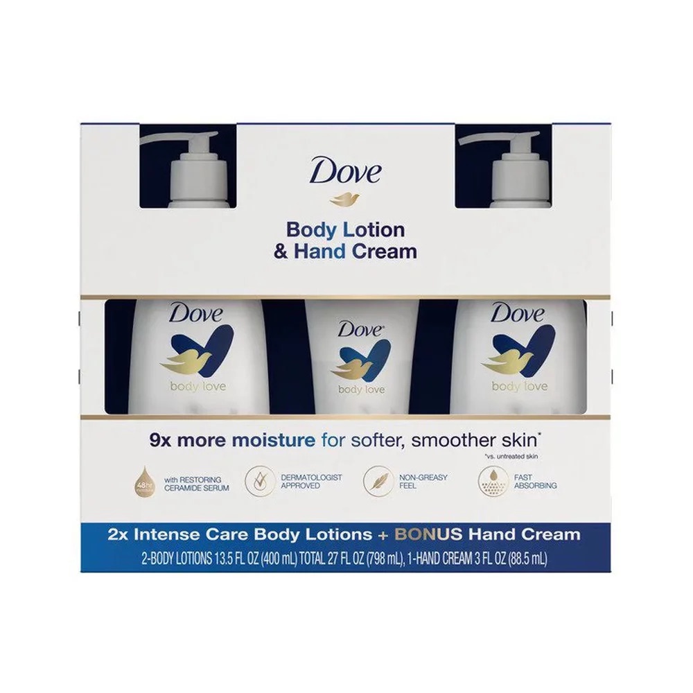 Dove Intense Care Set Body Lotion (2 x 13.5 Fl Oz) & Hand Cream (1 x 3 ...