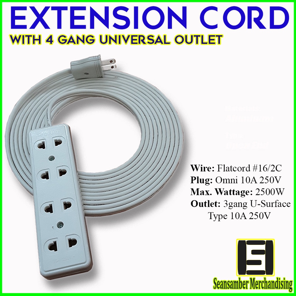 Assembled Extension Cord with 4Gang Royu Universal Outlet Length 10/12 ...