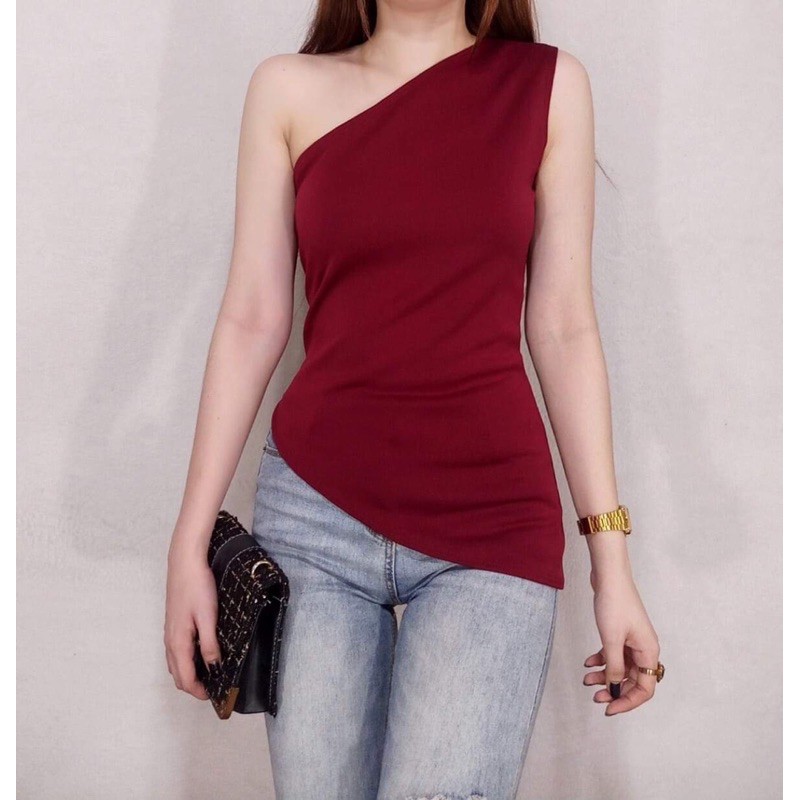 ONE SIDED SLEEVELESS BLOUSE | Shopee Philippines