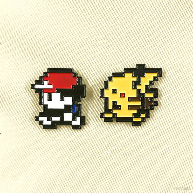 TOP Pokemon Pixel Ash Pikachu Badge Metal Brooch Anime Bag Pendant Pin ...