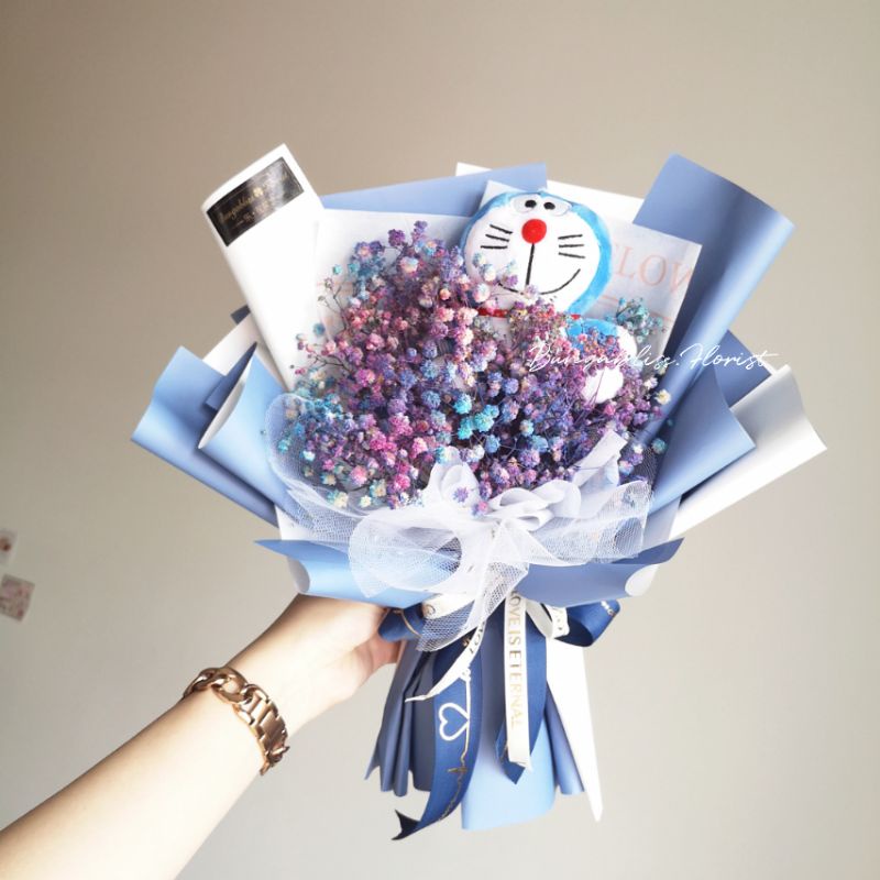 Doraemon Bouquet Doraemon Dried Baby Breath Flower Bouquet 小叮当花束 多啦A梦花束 ...