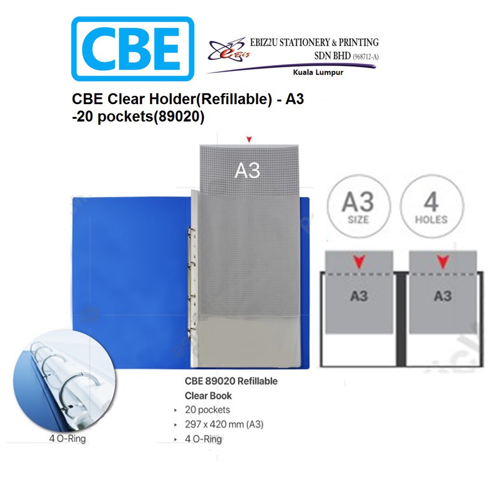 CBE Clear Holder(Refillable) - A3-20 pockets(89020) A3 Folder, A3 ...