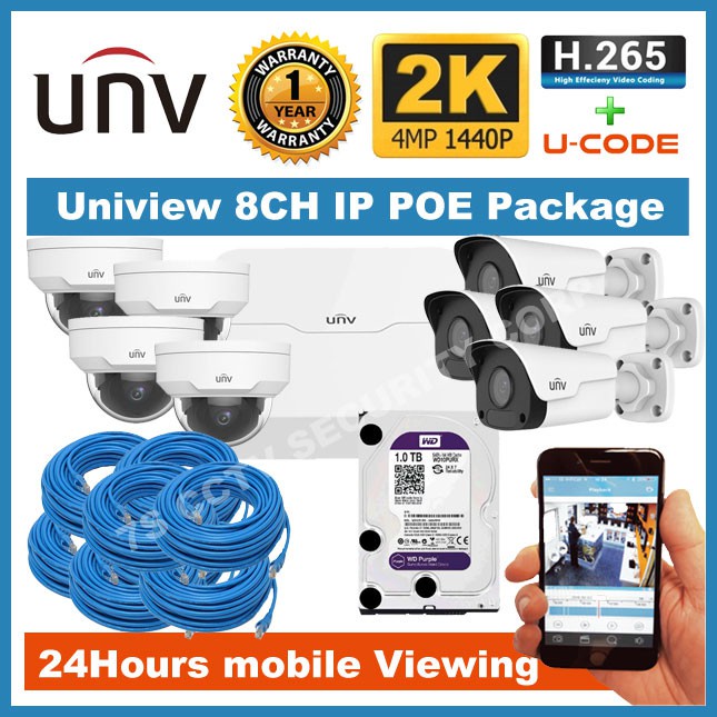 Uniview 8CH POE IP CCTV Package 8Channel NVR 4MP(2K) Indoor and Outdoor ...