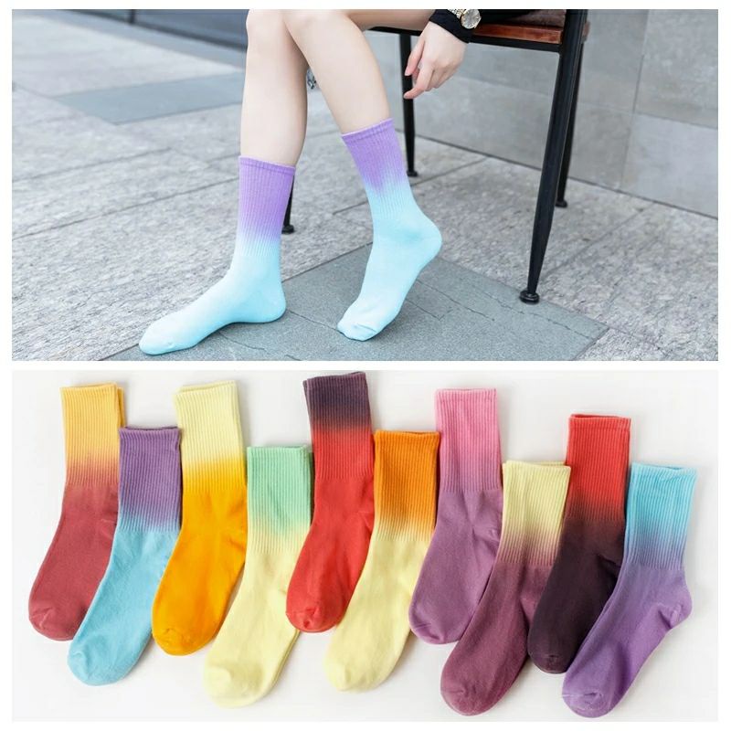 Trendy Socks Dyeing Gradient Socks Tie Dye Sports Skateboard Couple Hip ...