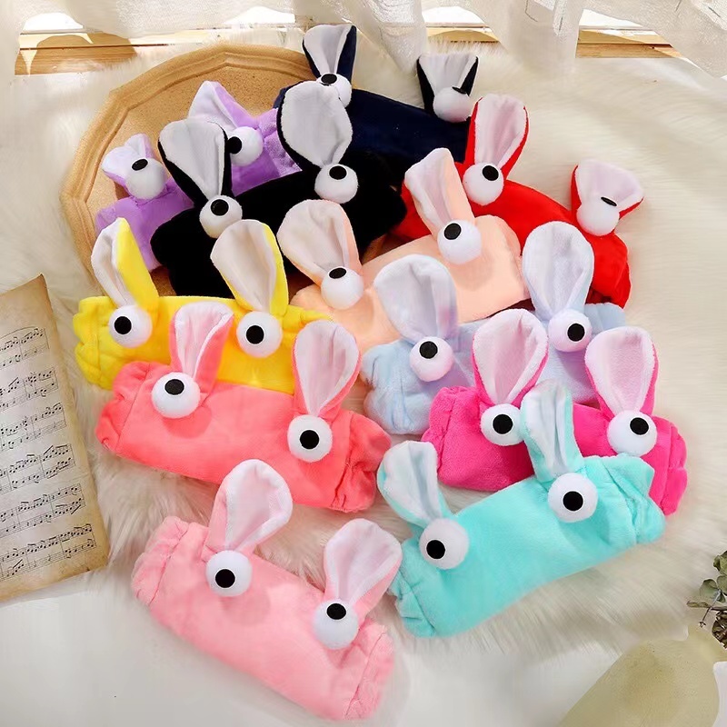 Korean Big Eyes Bunny Ear Turban Facial Washing Hair Turban Garterized ...