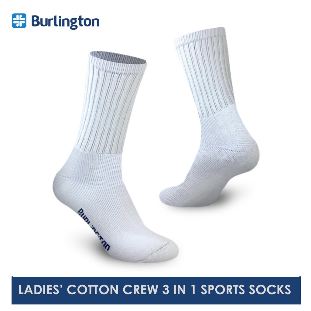 Burlington Ladies' Cotton Thick Sports Crew Socks 3 pairs in a pack BLL ...