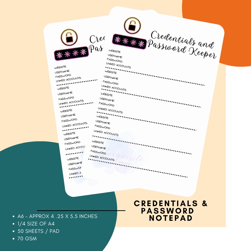 Credentials and Password Keeper Planner Notepad / Memo Pad (Non-Sticky ...