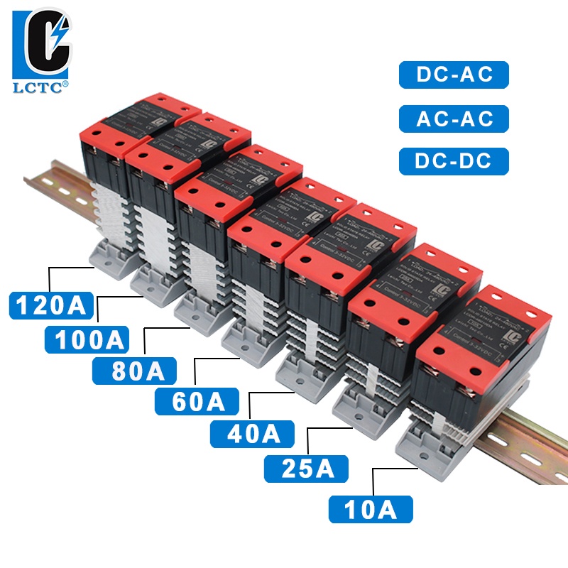10A 25A 40A 60A 80A 100A 120A Din Rail Mounted Solid State Relay SSR Single Phase DC Control AC ...