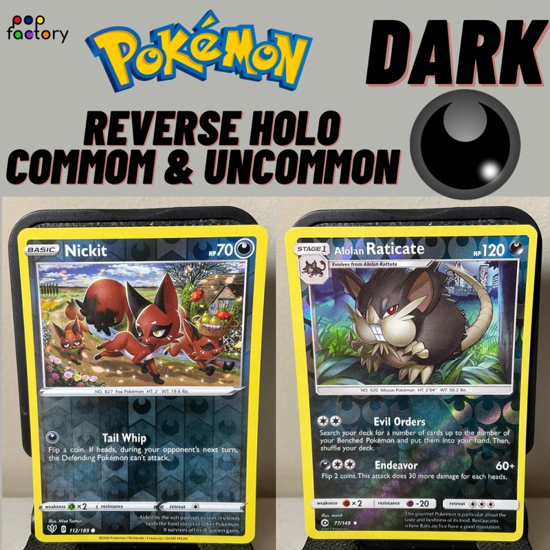 DARK Type Pokemon REVERSE HOLO COMMON/UNCOMMON Pokemon TCG Cards ...