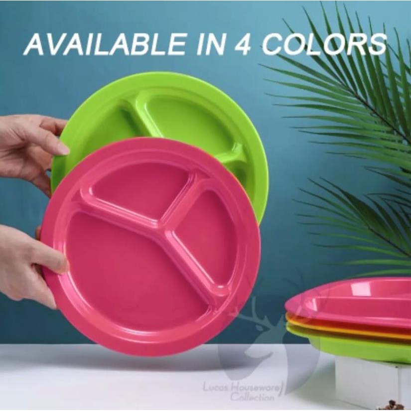UNIDAS 3/6-PCS High quality REUSABLE DIVIDED ROUND PLASTIC PLATE ...