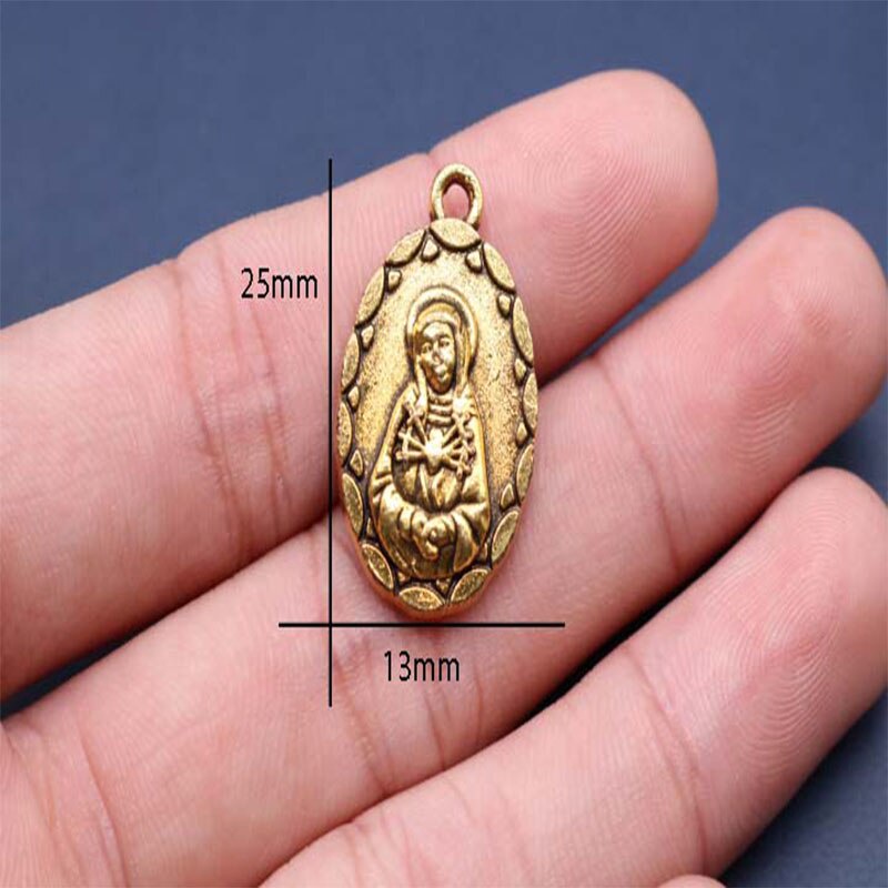 10 pieces / Catholic Vintage Golden Mary Medal Compassion Maria Medal ...