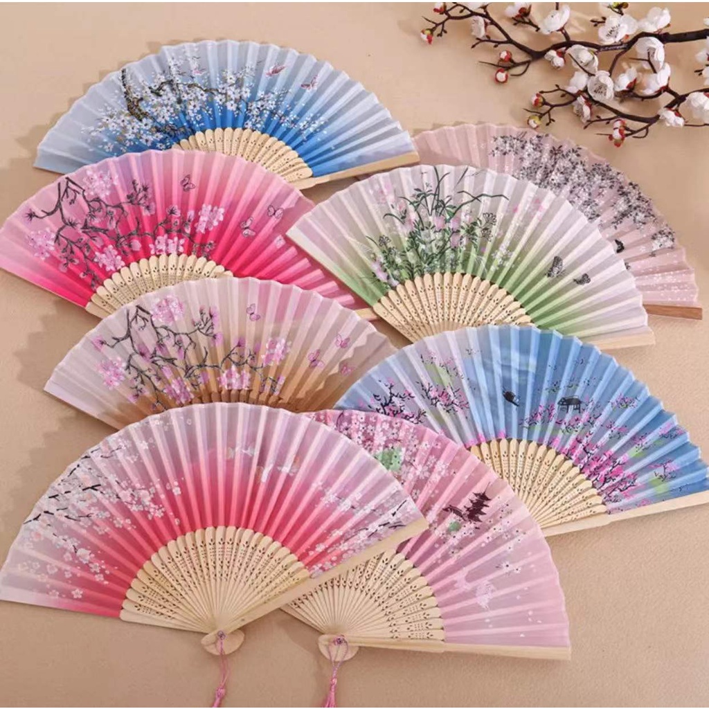 100%Original J&S 6pcs Vintage Style Silk Folding Fan Art Craft Gift ...