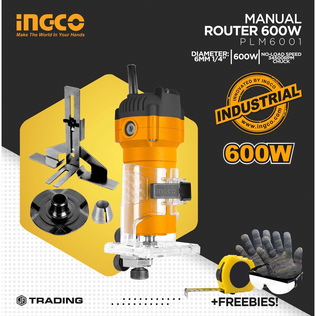 INGCO Industrial Laminate Router Trimmer 600W PLM6001 + FREEBIES ...