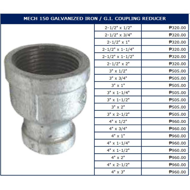 GI G.I. GALVANIZED IRON COUPLING REDUCER 2 1/2 x 1/2, 2 1/2 x 3/4, 2 1/ ...